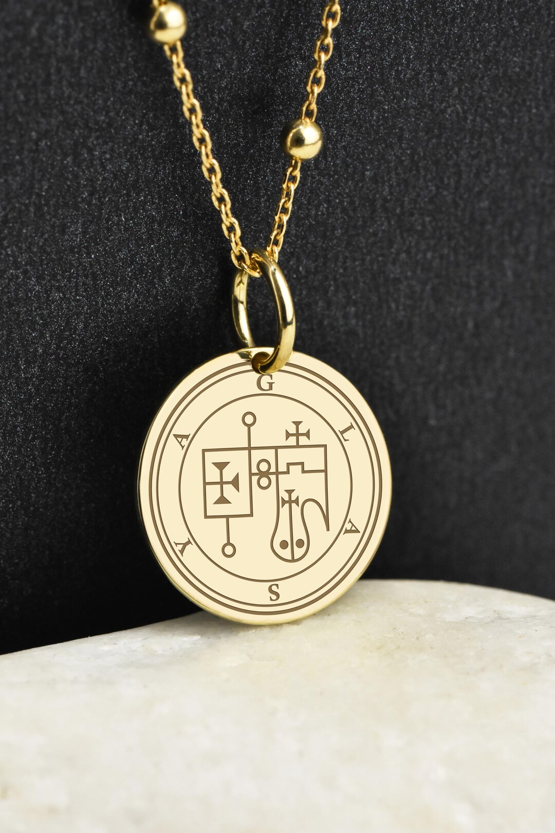14K Gold Glasya Labolas Sigil Necklace, President of Hell Jewelry ...