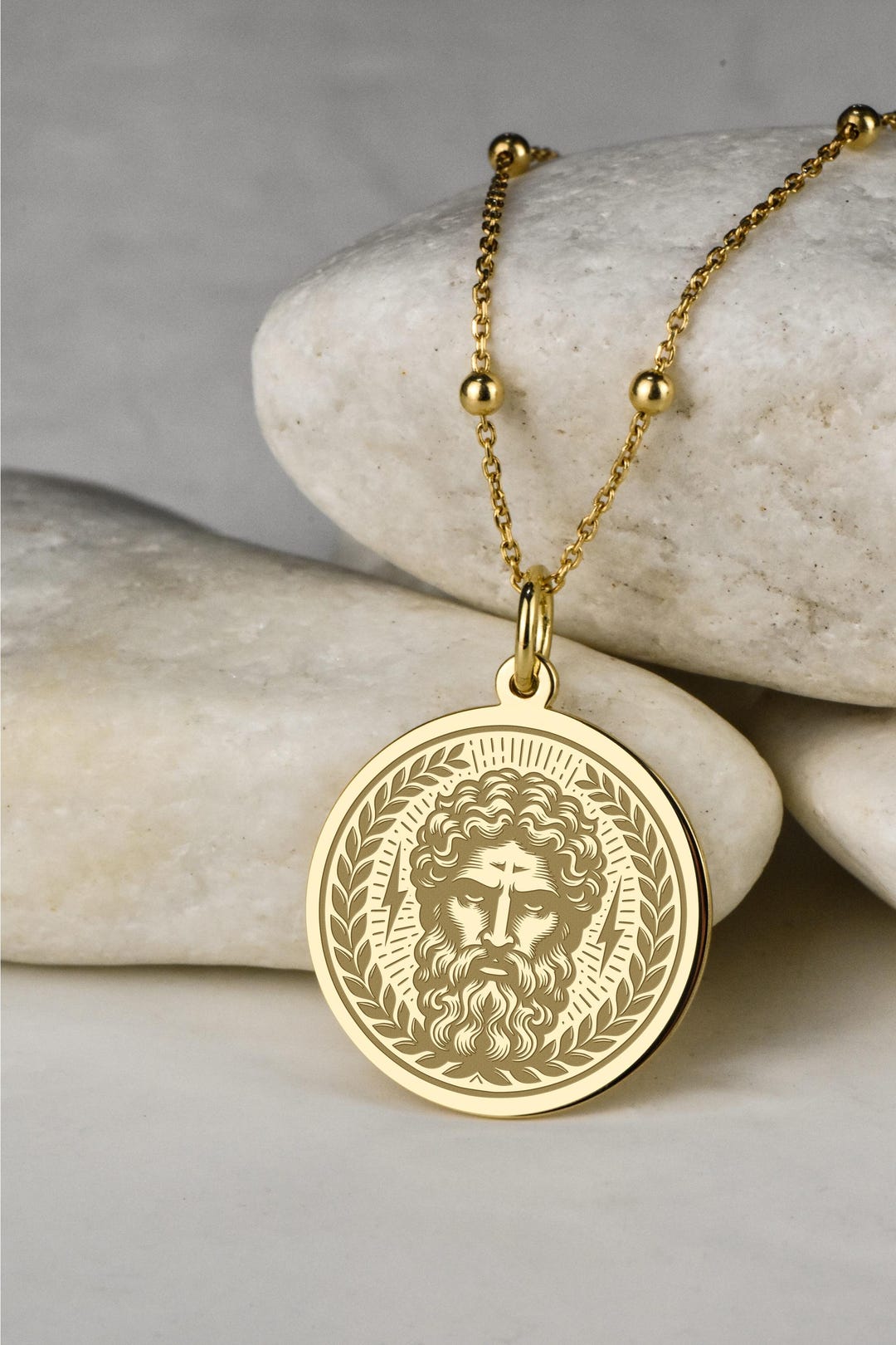 14K Gold Zeus Necklace, Father of Gods Pendant, Dainty Mythology ...