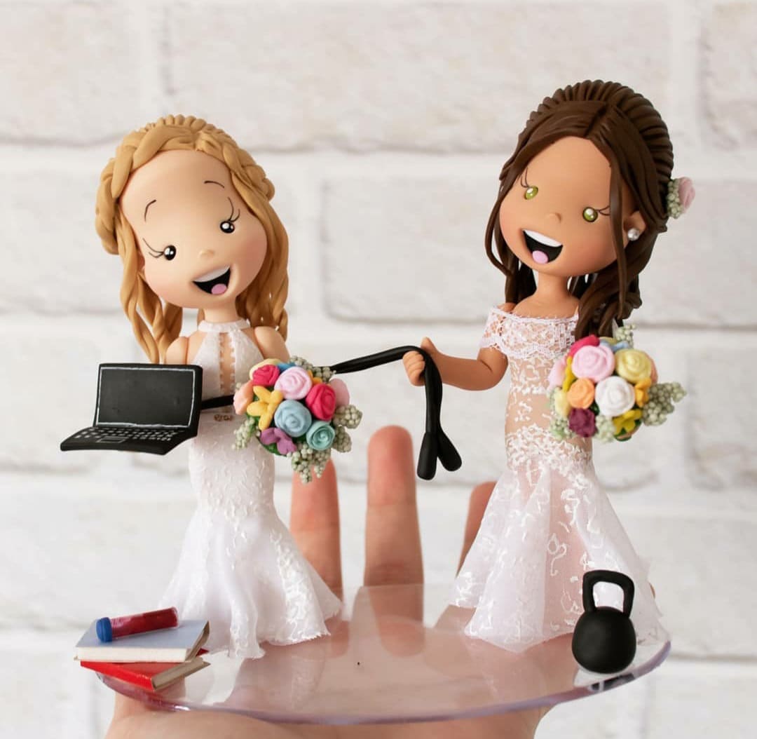 Personalized LGBTQ+ Wedding Cake Topper: Two Brides, Keepsake Figurines ...