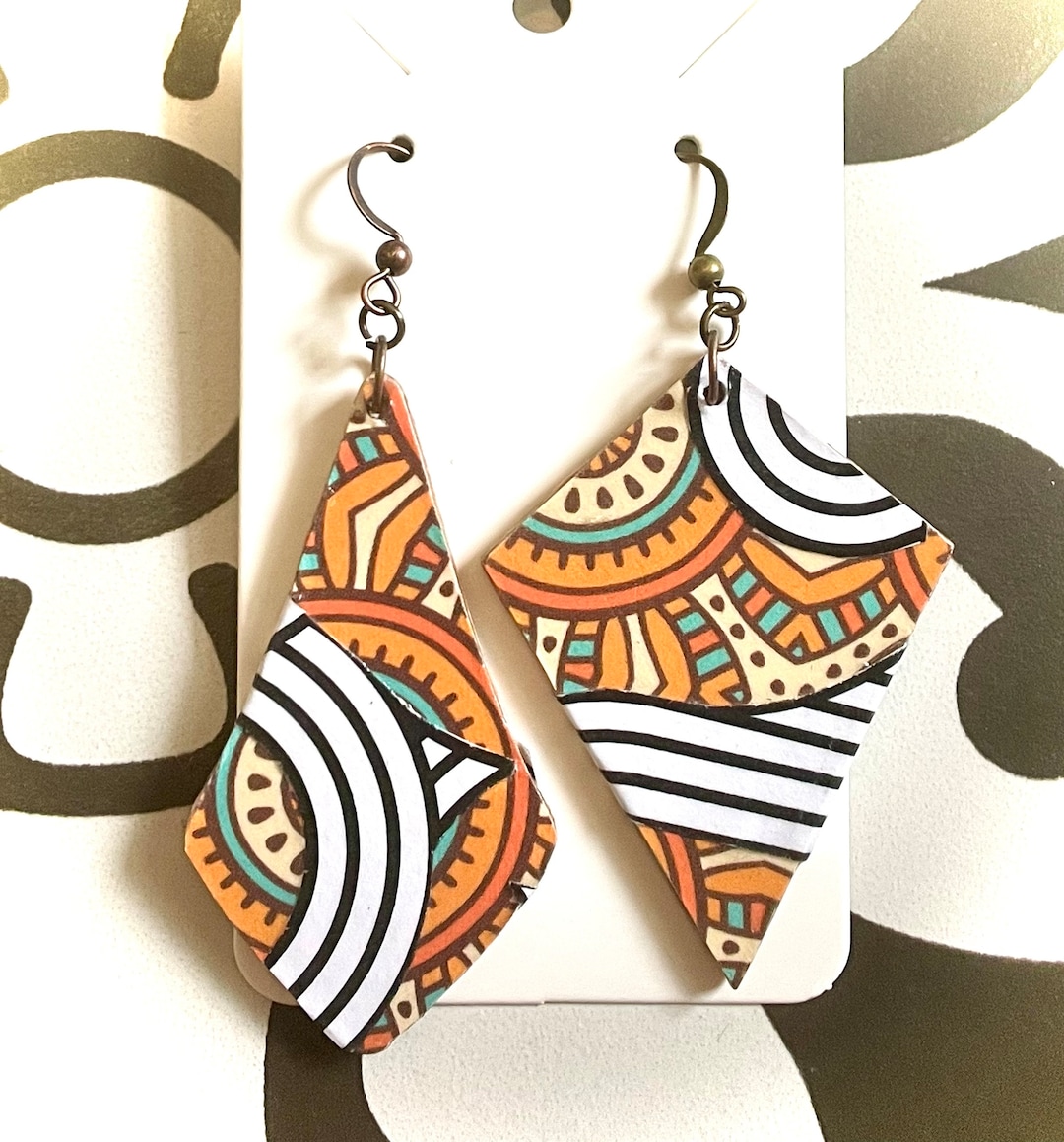 Collage Artwork Earrings. Original Colourful Jewellery. Papercraft ...