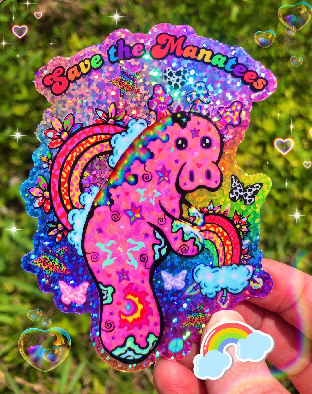 Rainbow Manatee Glitter Sticker - Etsy