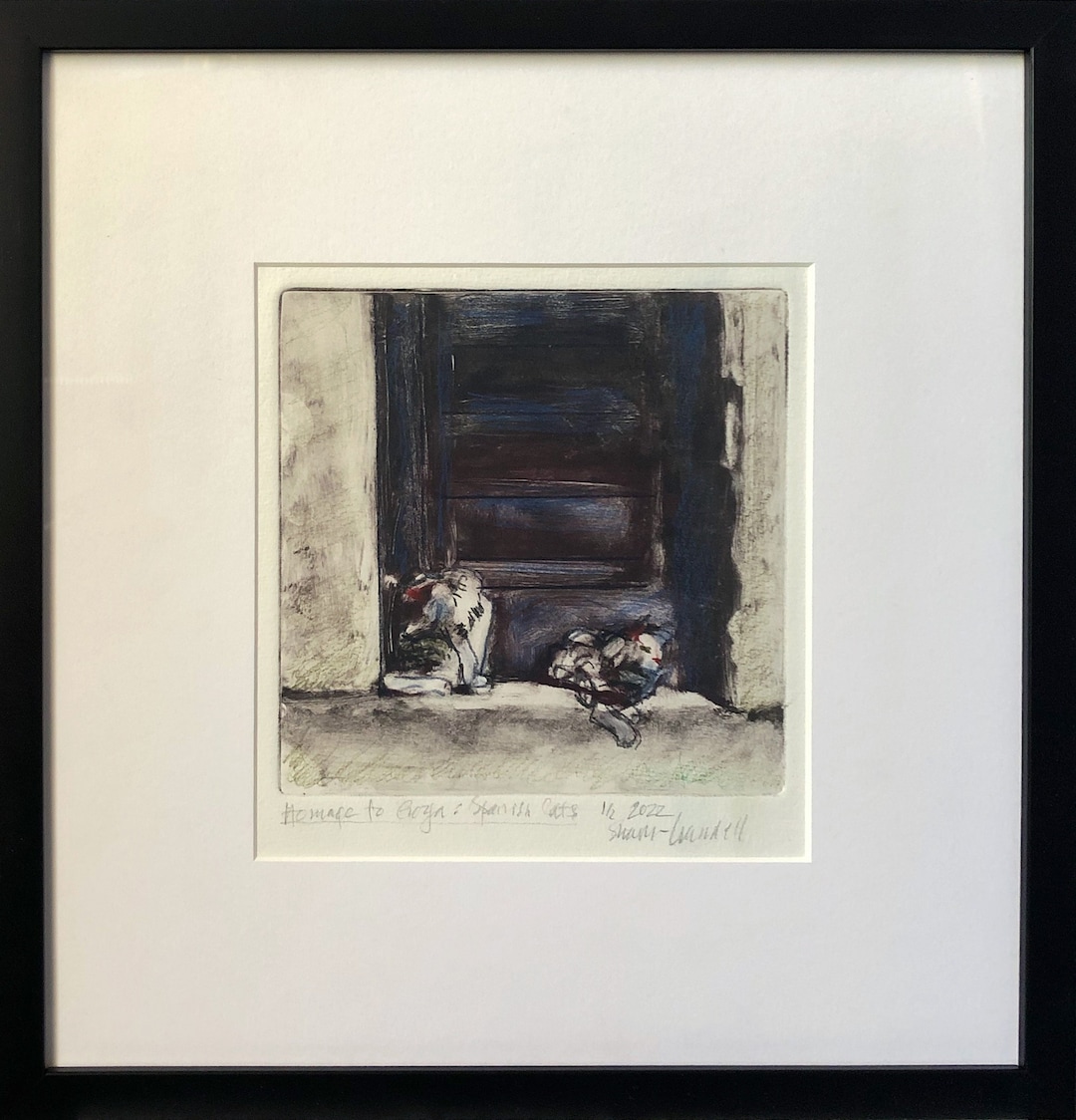 Original Monotype, “homage to Goya, Spanish Cats,” Framed - Etsy