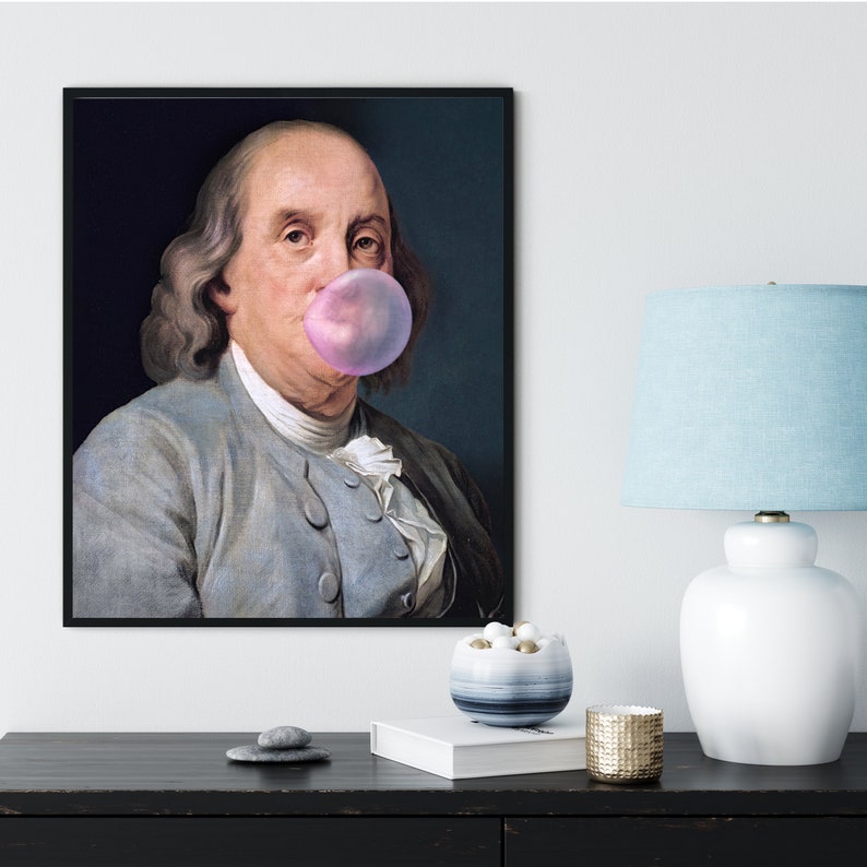 Digital Download Art Ben Franklin Portrait Bubble Gum Blue - Etsy
