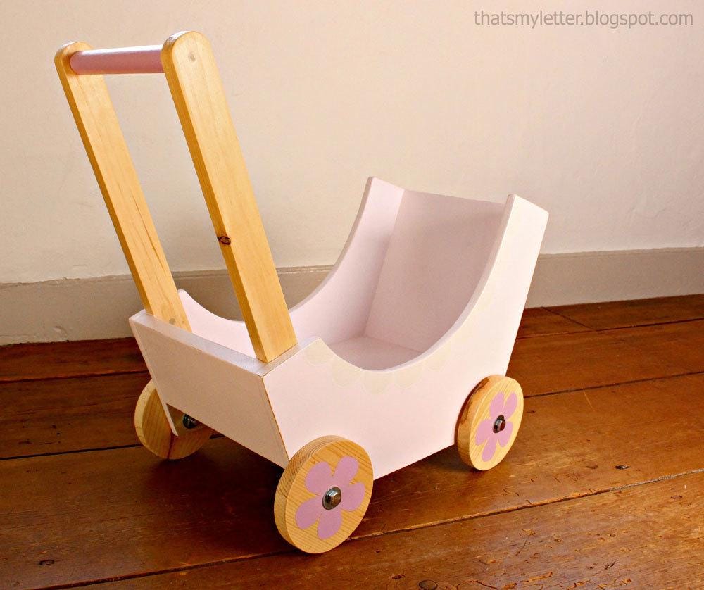 DIY Wood Doll Pram or Stroller, Wood Stroller, Woodworking Wood Doll ...
