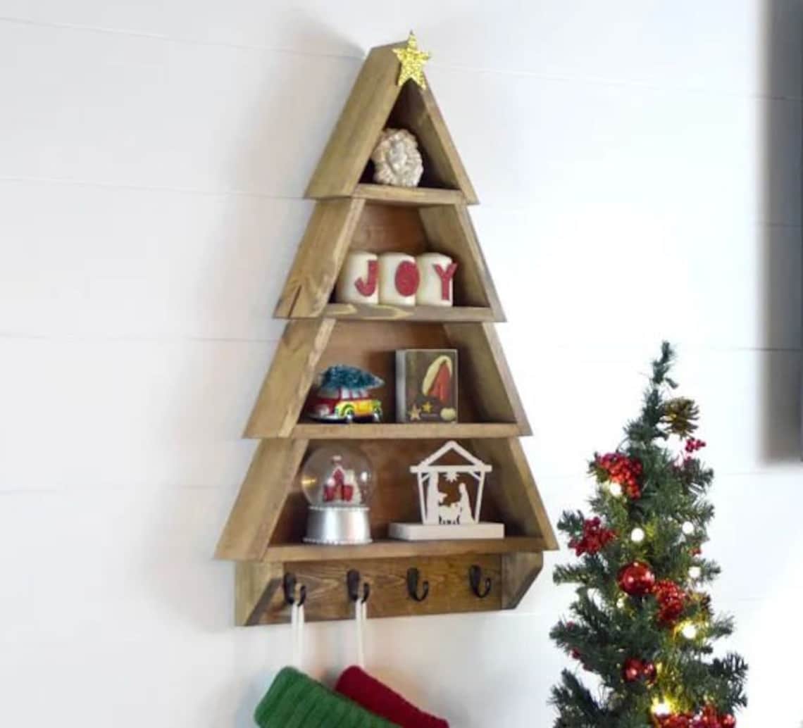 Wooden Christmas Tree Shelf DIY, Wooden Tree, Christmas Decoration ...