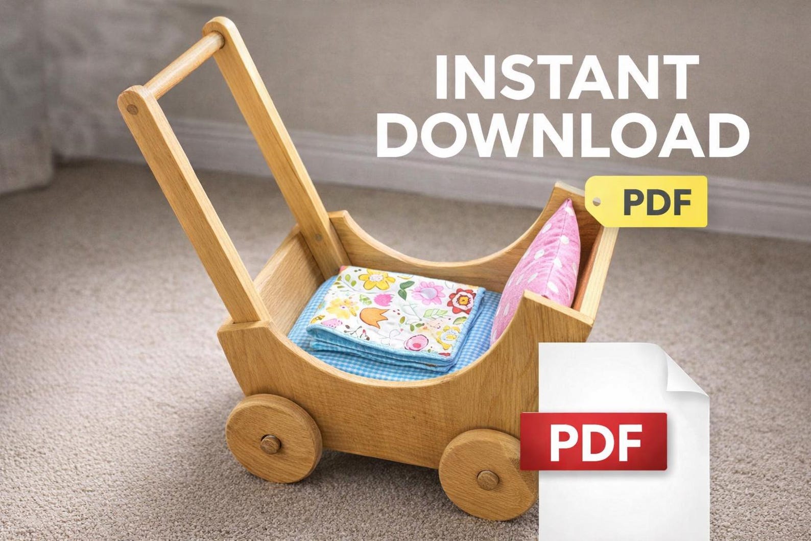 DIY Wooden Doll Pram Plans PDF | Kids Toy Stroller Woodworking Project ...