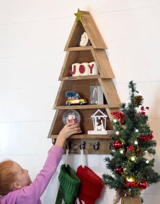 Wooden Christmas Tree Shelf DIY, Wooden Tree, Christmas Decoration ...
