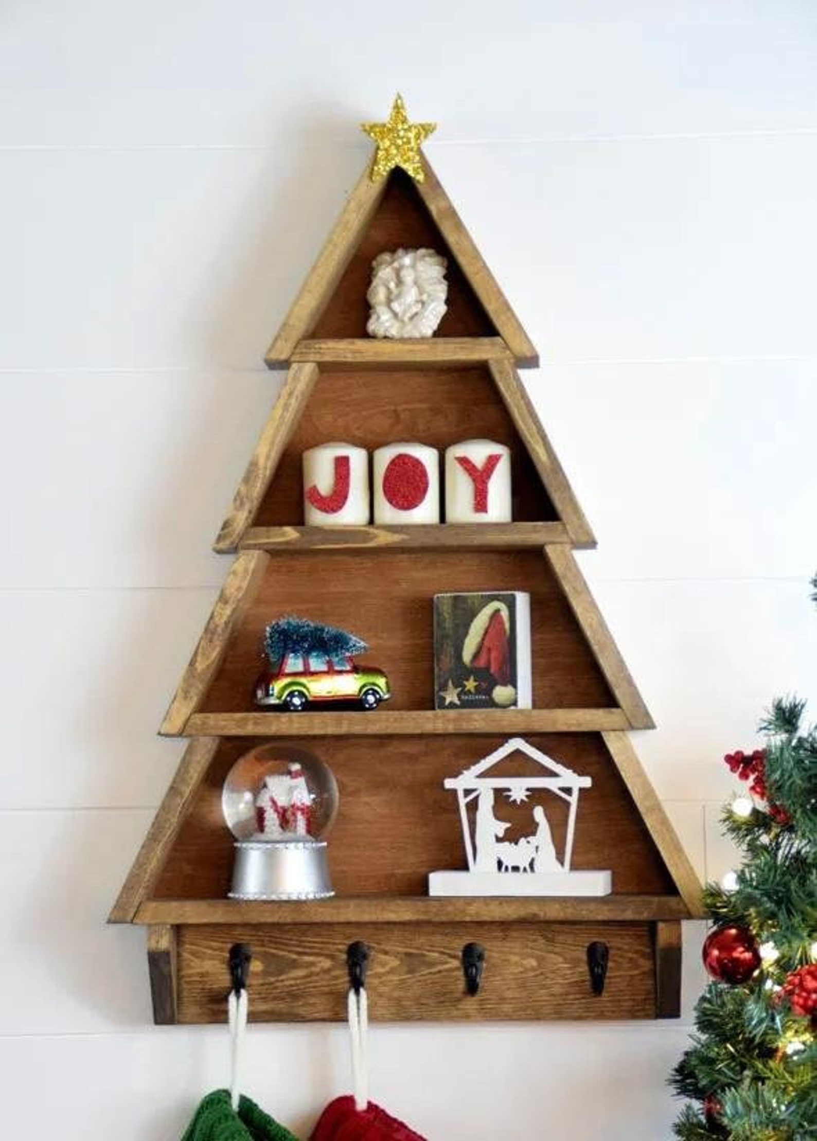 Wooden Christmas Tree Shelf DIY, Wooden Tree, Christmas Decoration ...