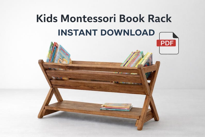 Montessori Book Rack Plans PDF Kids Bookshelf DIY Woodworking Template ...