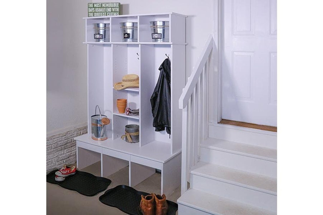 DIY Modern Hall Tree Bench, Entryway Organizer, Woodworking Cabinet ...