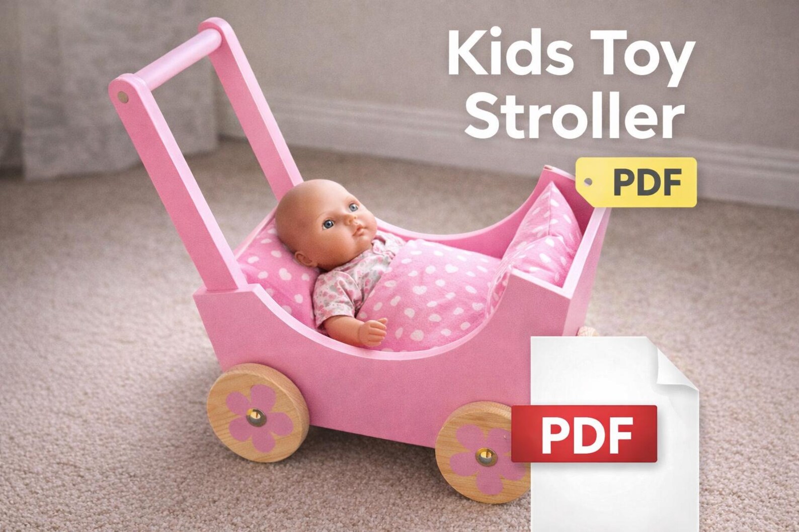 DIY Wooden Doll Pram Plans PDF | Kids Toy Stroller Woodworking Project ...