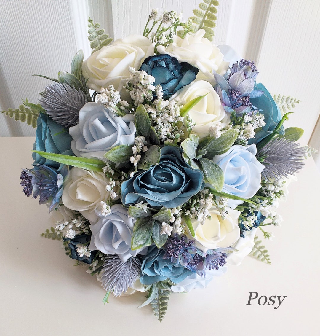 Dusky Blue & Light Blue Rose Wedding Flowers. Bouquets, Buttonholes ...