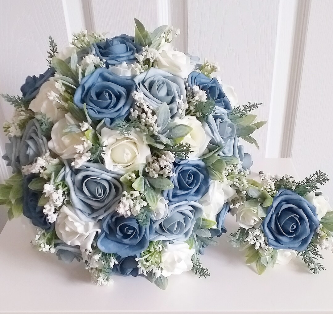 Dusky Blue Rose Wedding Flowers. Bouquets, Buttonholes, Corsages ...