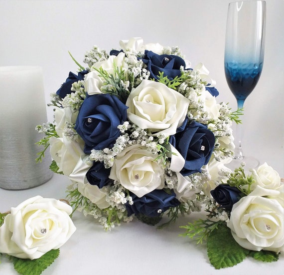 Wedding Flowers. Navy Blue Rose Bouquets Buttonholes - Etsy UK