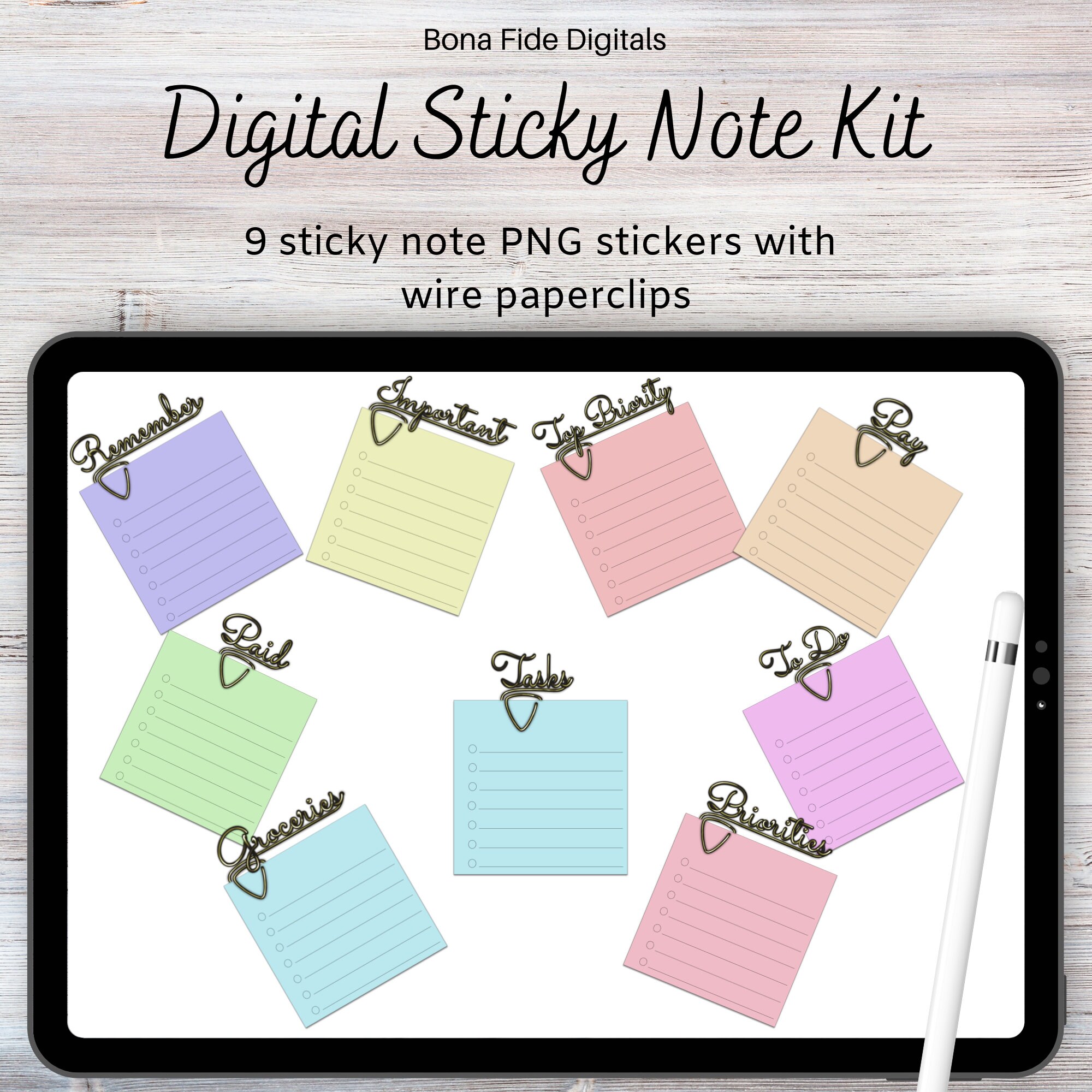 9 Digital Sticky Note Stickers Digital Planner Stickers | Etsy
