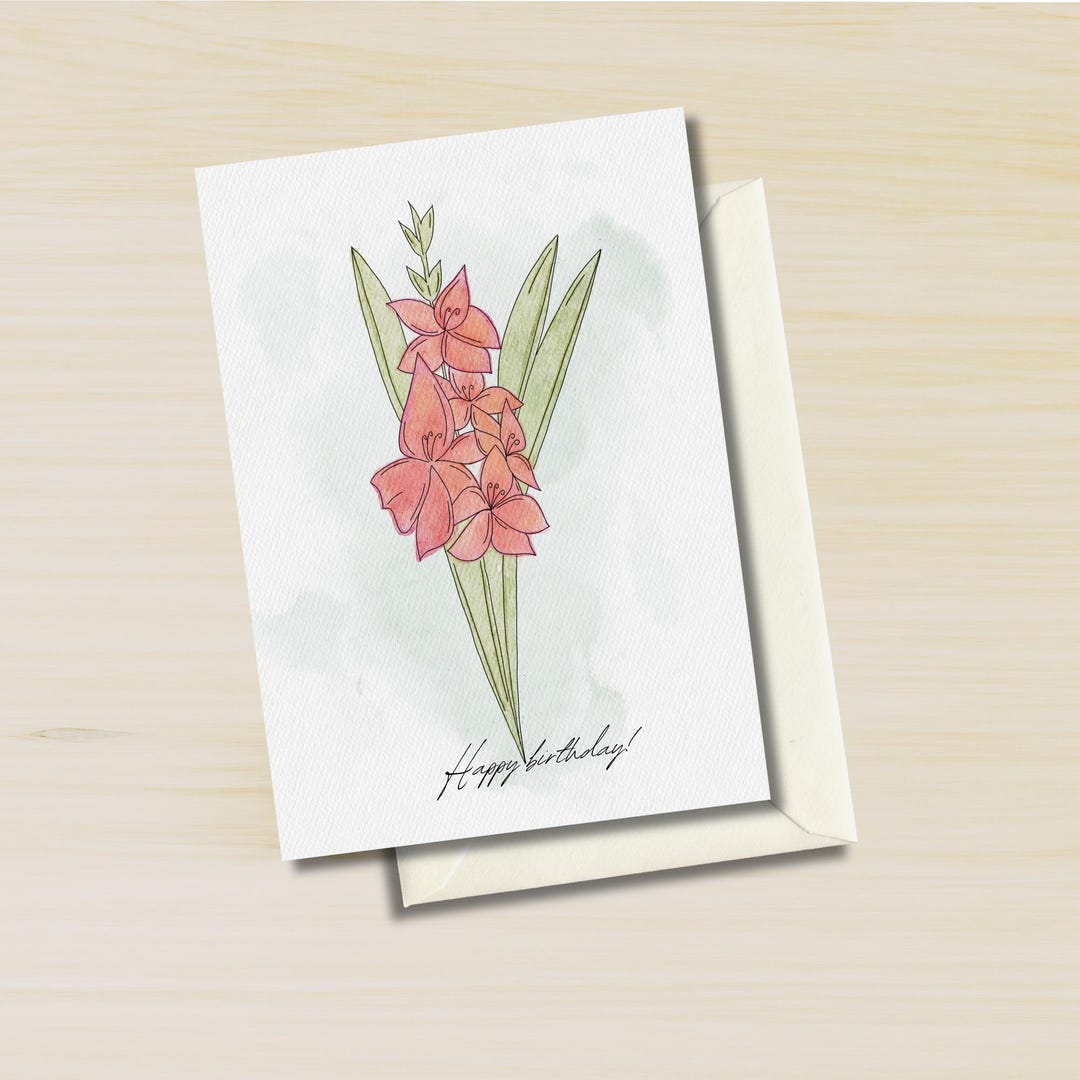 August Birth Flower Card, Gladiolus Birthday Card, Birth Month, Bouquet ...