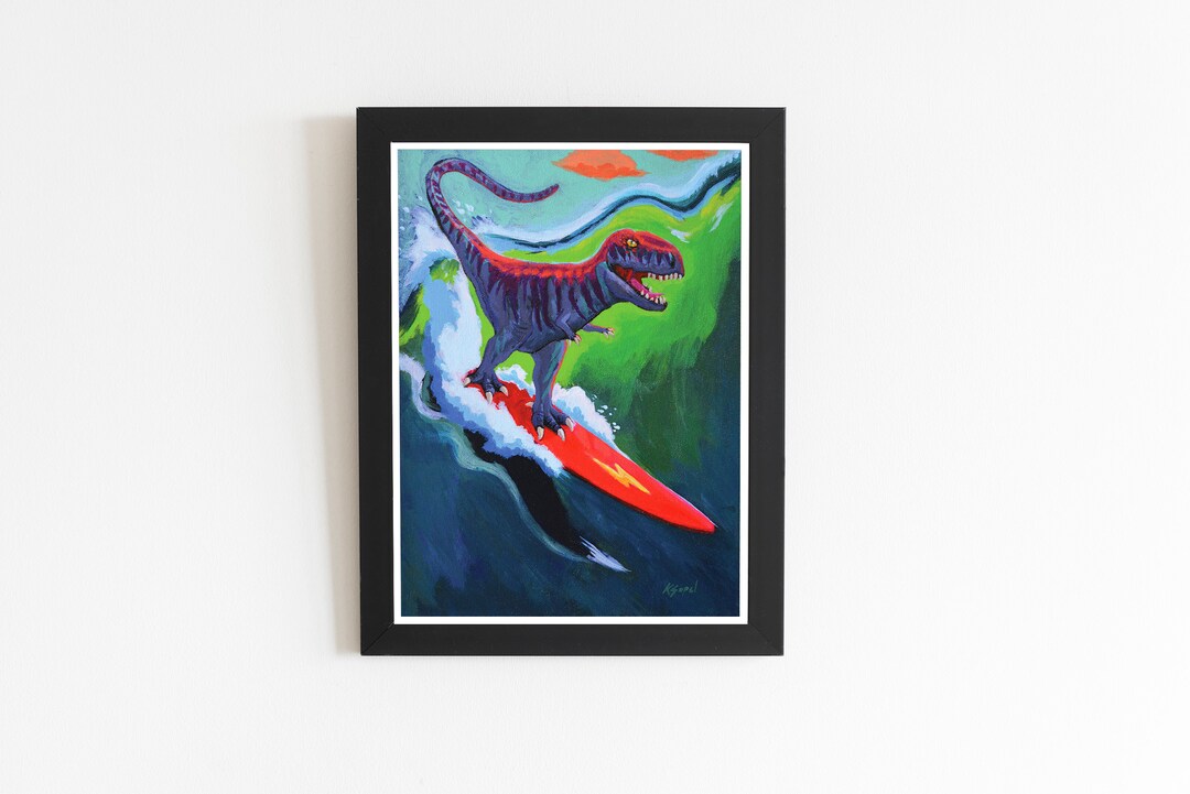 T-rex - Dinosaur Art - Surfing Dinosaur - Rad - Art - Print - Wall Art ...