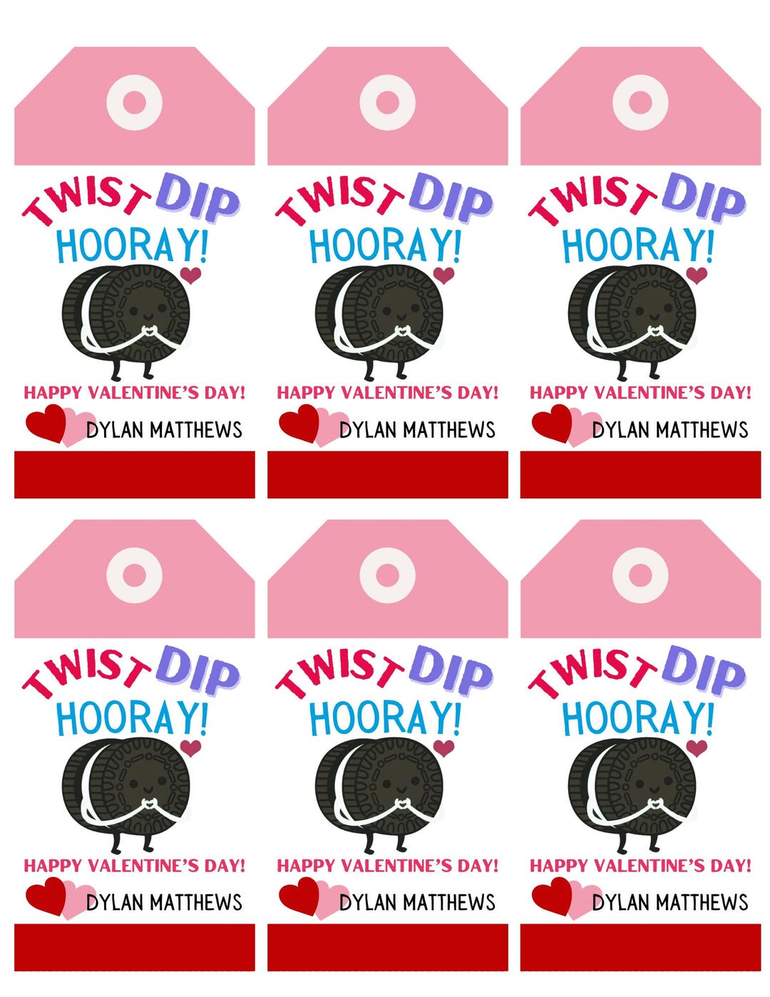 Printable Goody Bag Labels "twist Dip Hooray Valentine's Day Tags" for ...