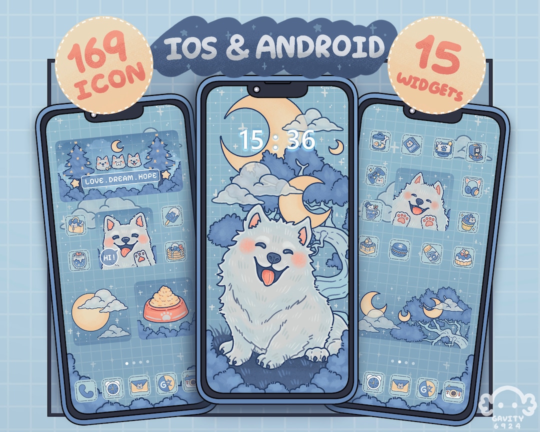 Ios and Android (easy Use) App Icon Set | Samoyed Dog | Cute Kawaii ...
