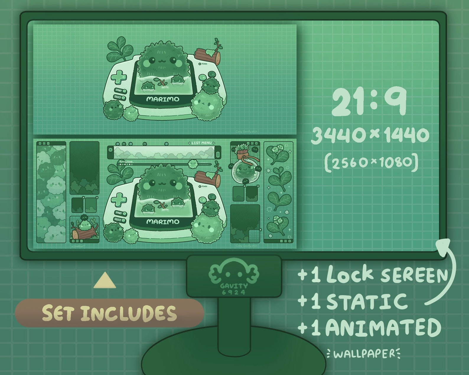 Marimo Minigame Ultrawide Desktop Wallpaper Organizer Set: Animated ...