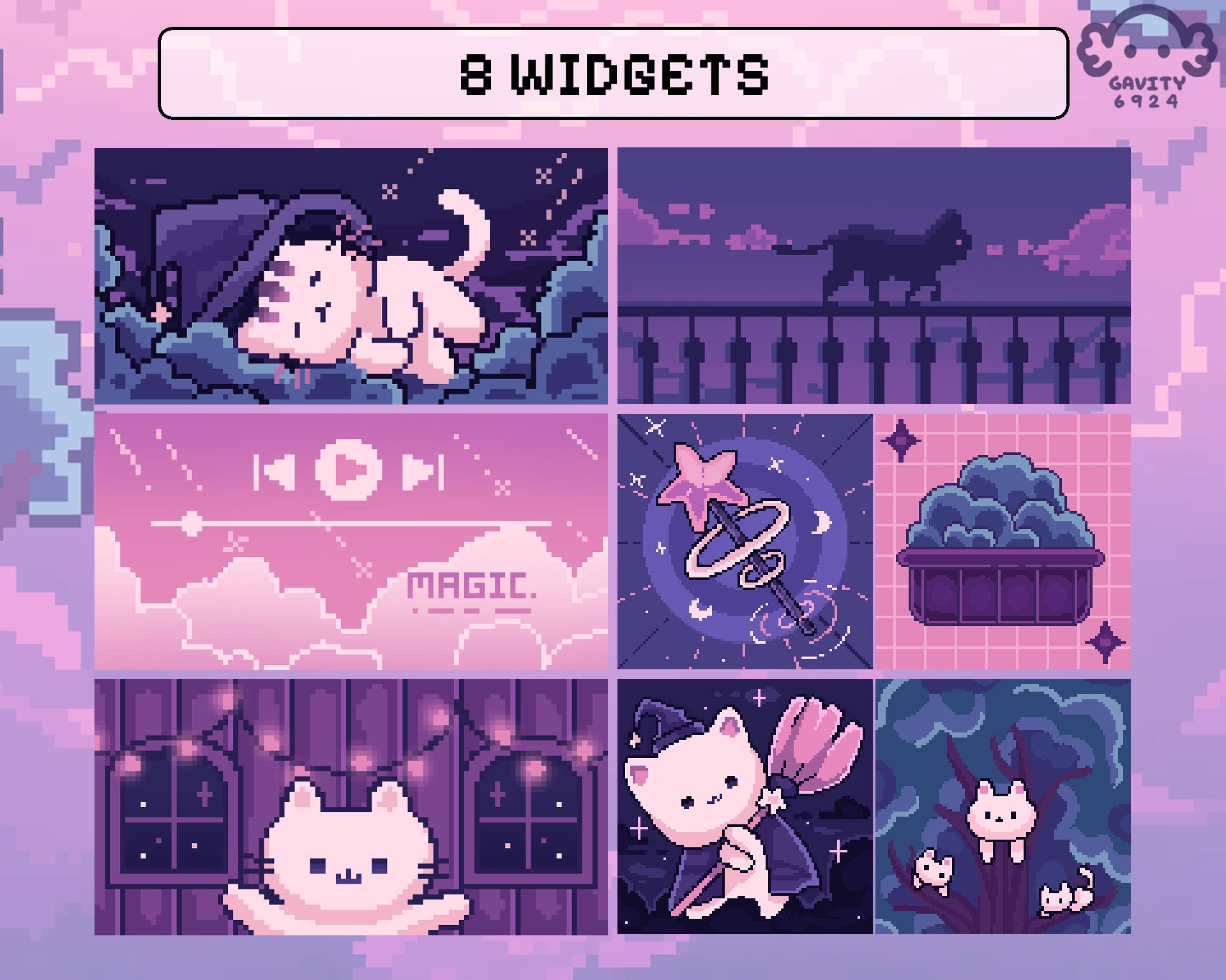 Cat Magic Lo-fi Pixel App Icon Set: Kawaii Phone Theme and Widgets (ios ...