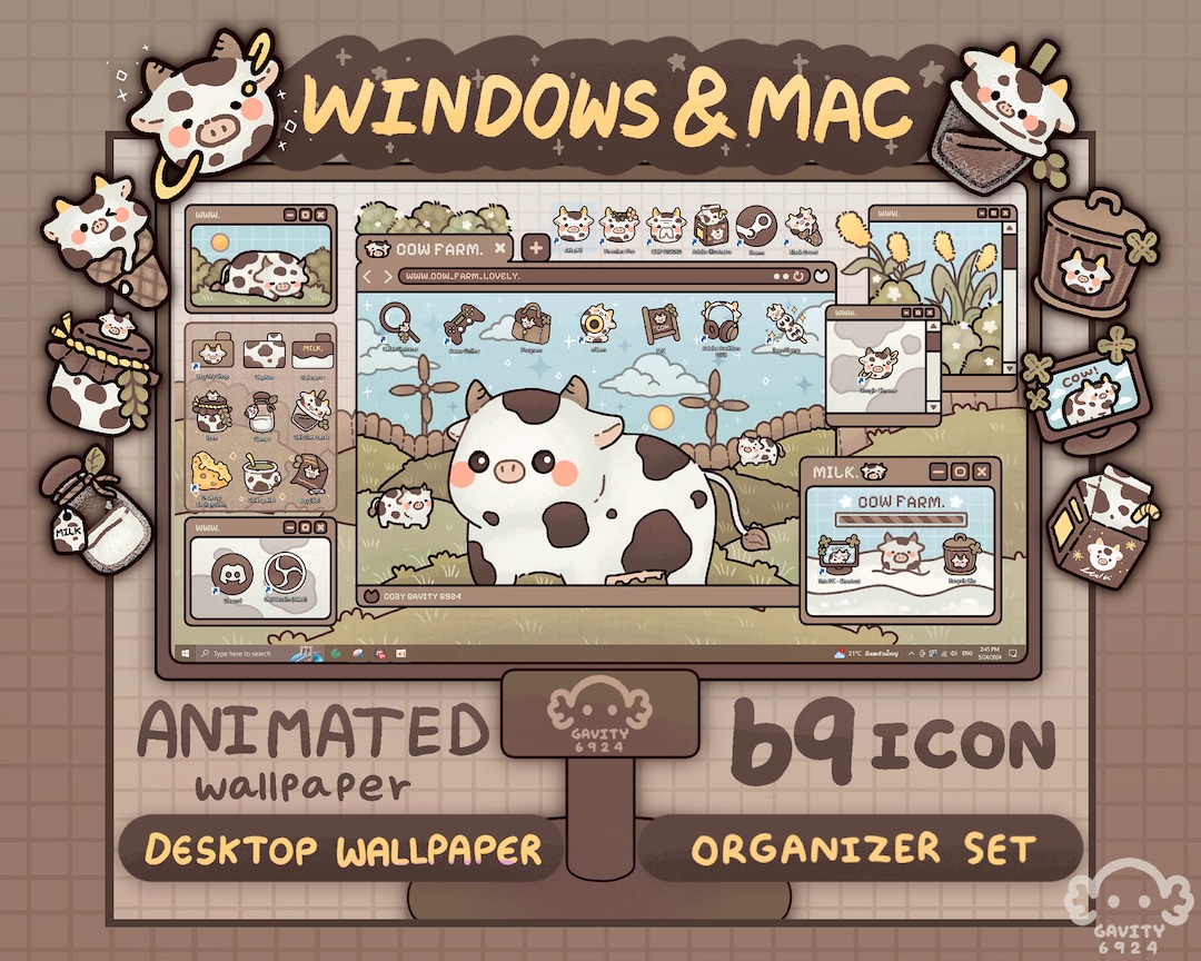 Windows/mac Cow Farm Desktop Wallpaper Organizer Set: Animated Folder ...