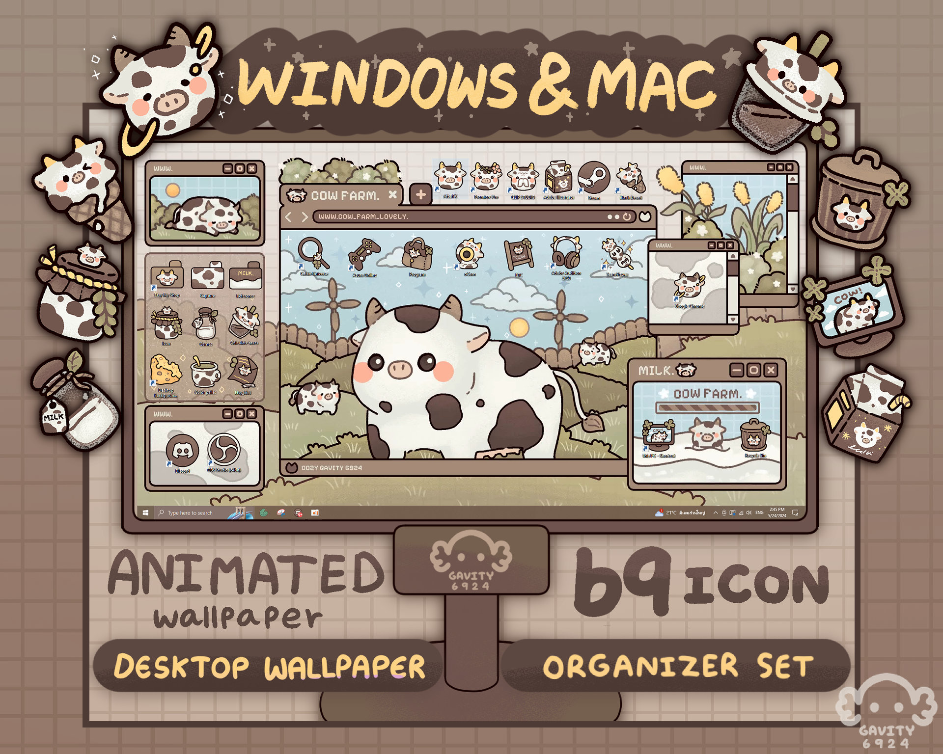 Windows/mac Cow Farm Computer Desktop Theme Background Wallpaper ...