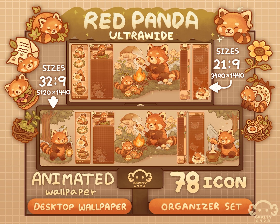 Super Ultrawide Desktop Wallpaper | Red Panda Garden Desktop Theme ...