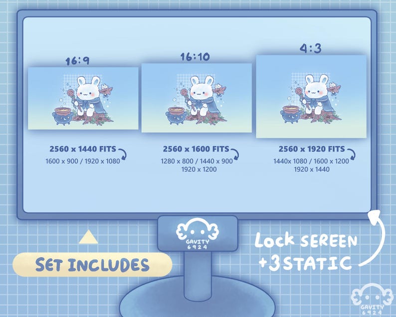 Windows/mac Magic Bunny Witch Desktop Wallpaper Organizer Set: Animated ...