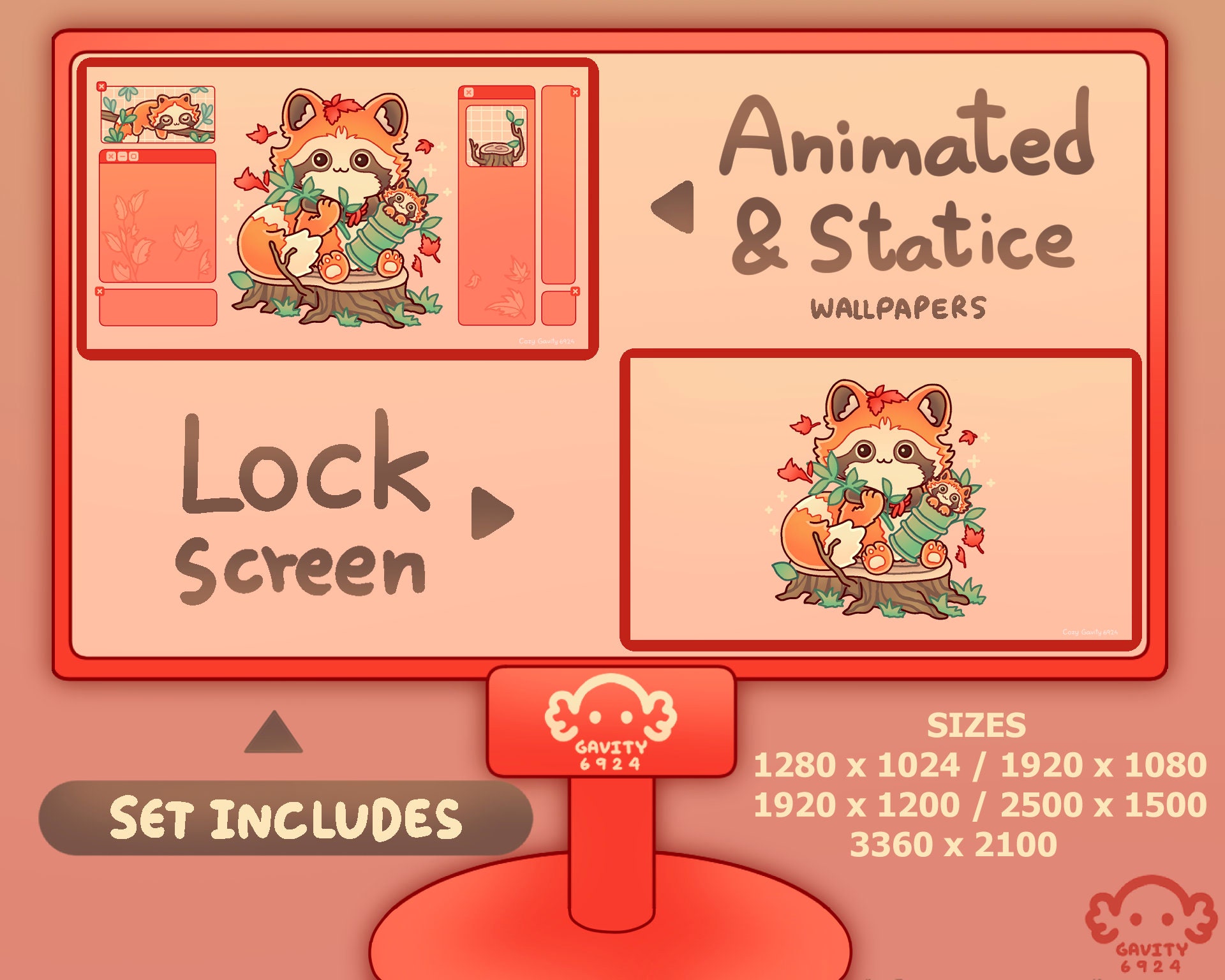 Windows and Mac Red Panda Desktop Theme Background Wallpaper Organizer ...