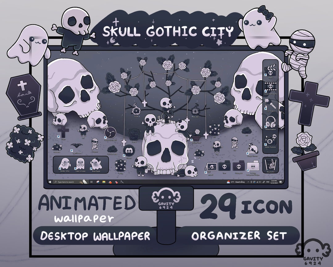 Windows/mac Skull Gothic Desktop Wallpaper Organizer Set: Animated ...