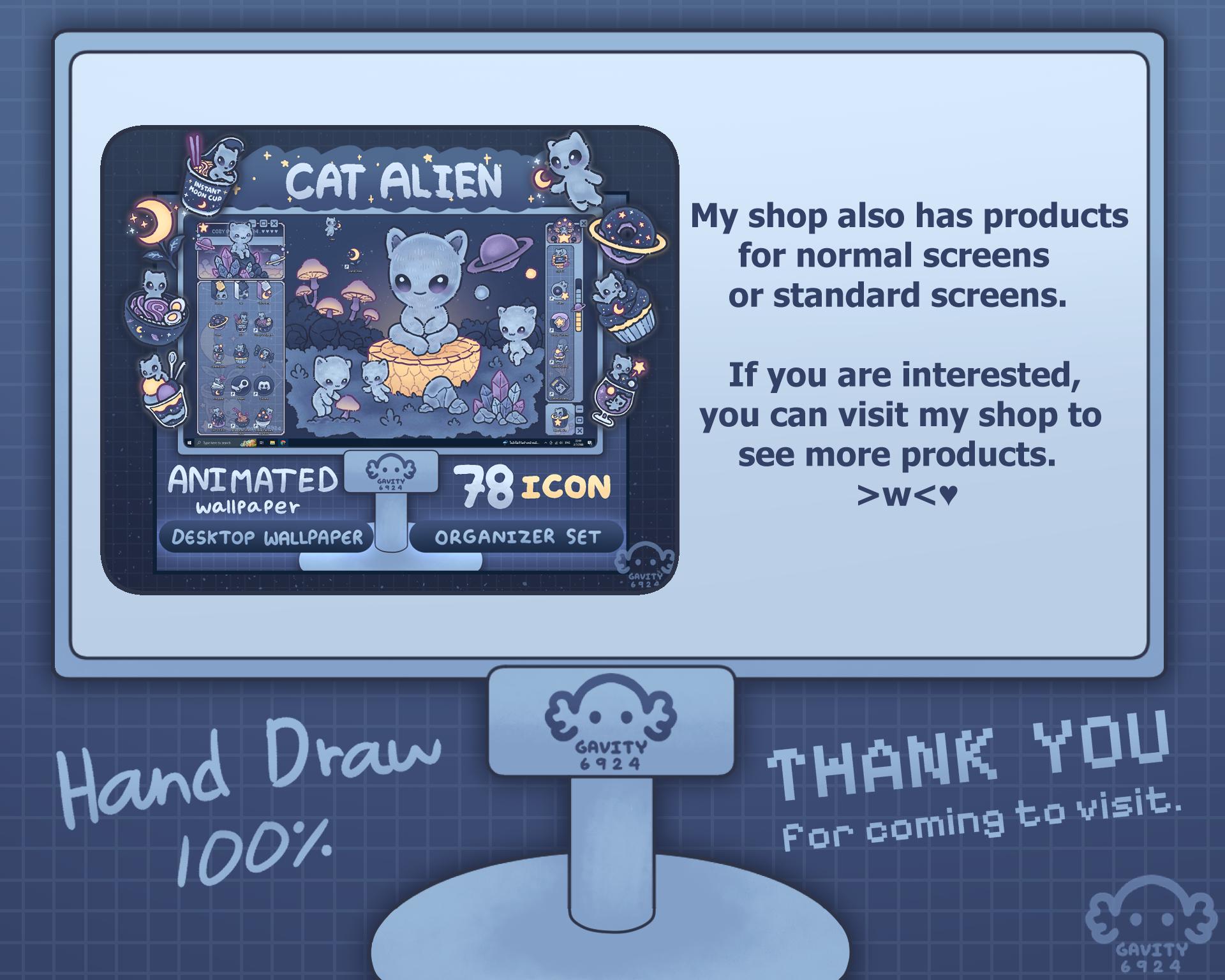 Cat Alien Ultrawide Desktop Wallpaper Organizer Set: Animated Folder ...