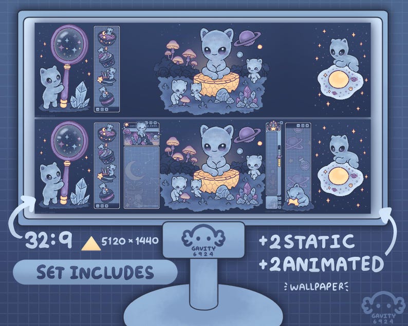 Cat Alien Ultrawide Desktop Wallpaper Organizer Set: Animated Folder ...