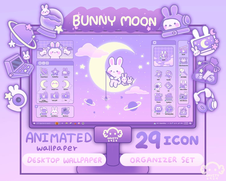 Windows/mac Bunny Moon Computer Desktop Theme Background Wallpaper ...