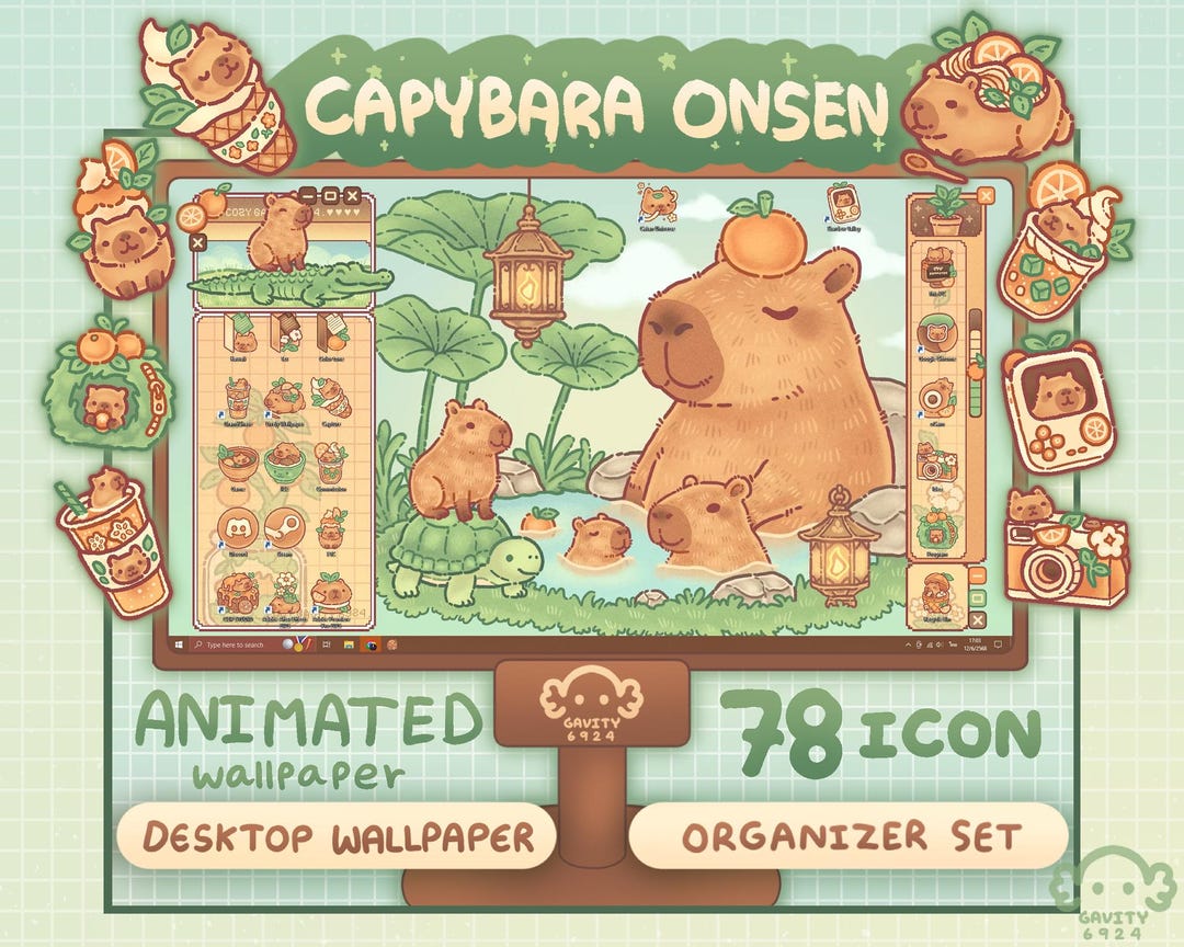 Desktop Theme Background Windows and Mac Capybara Onsen Wallpaper ...