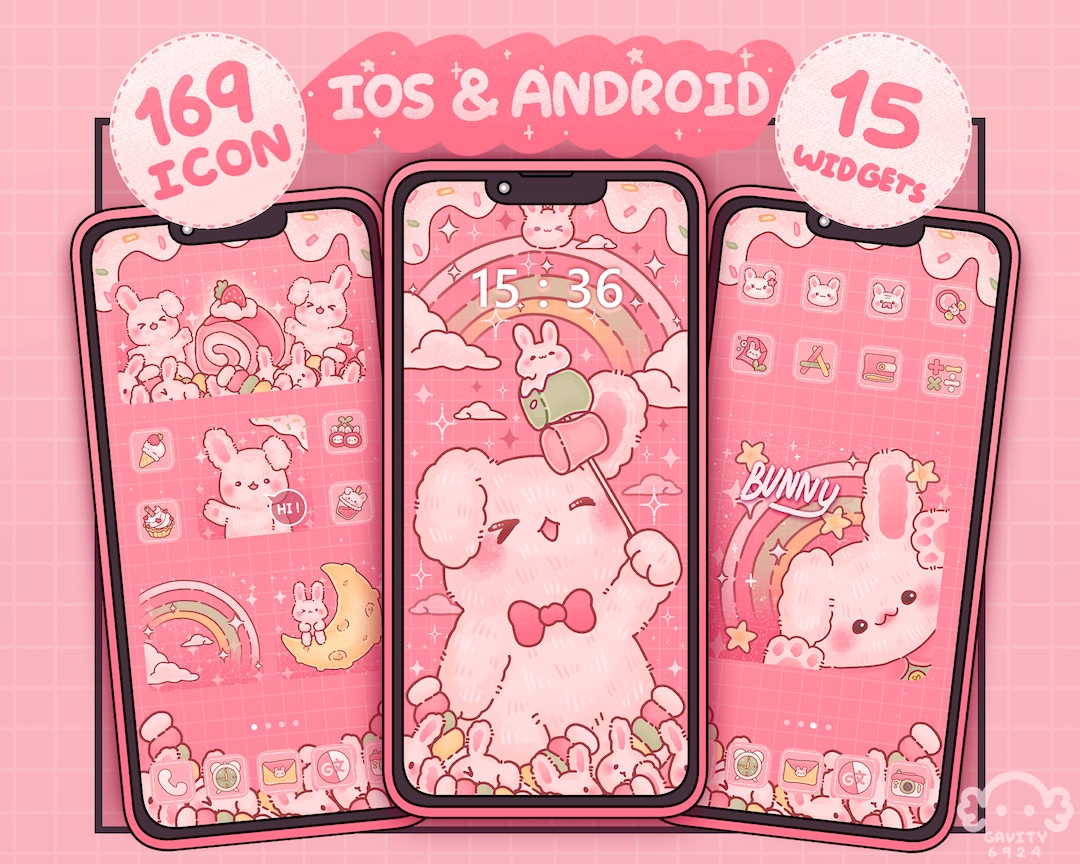 Ios and Android (easy Use) App Icon Set | Bunny Sweety Pink | Cute ...