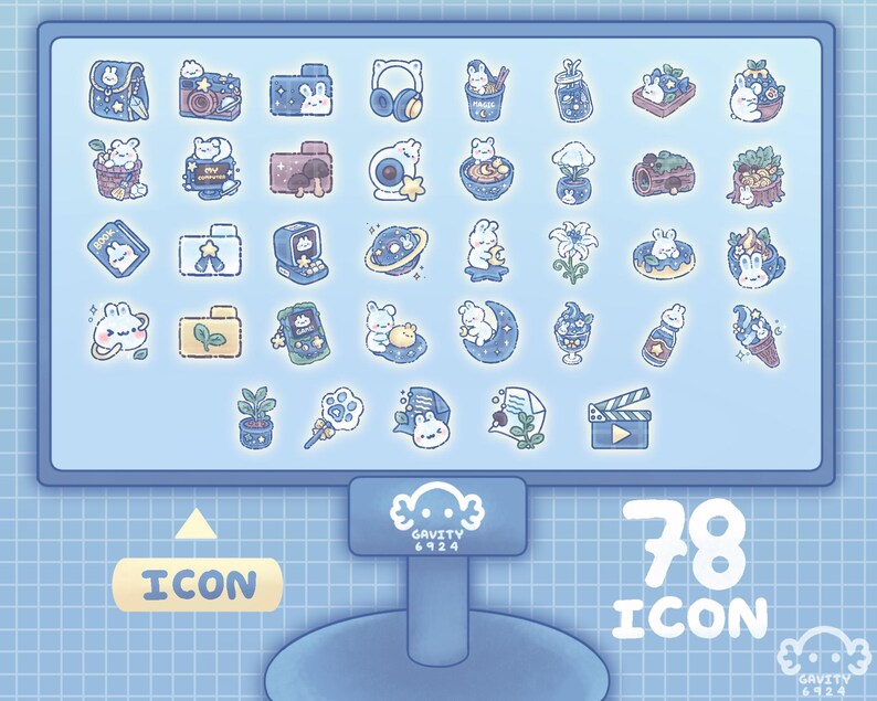 Windows/mac Magic Bunny Witch Desktop Wallpaper Organizer Set: Animated ...