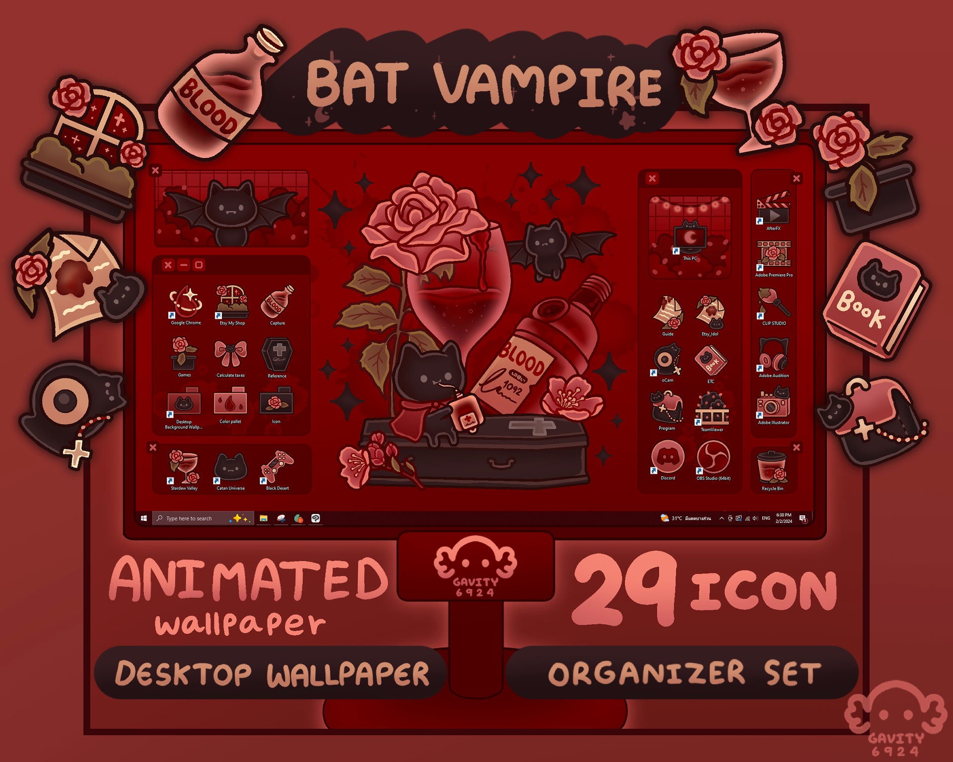 Windows and Mac Bat Vampire Desktop Theme Background Wallpaper ...