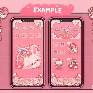 Bunny Sweety Pink App Icon Set: Kawaii Phone Theme and Widgets (ios ...