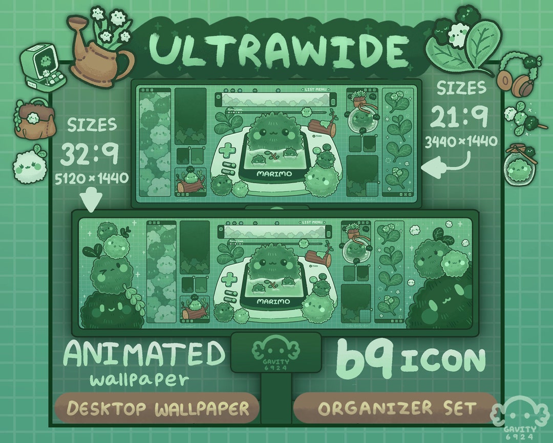 Marimo Minigame Ultrawide Desktop Wallpaper Organizer Set: Animated ...
