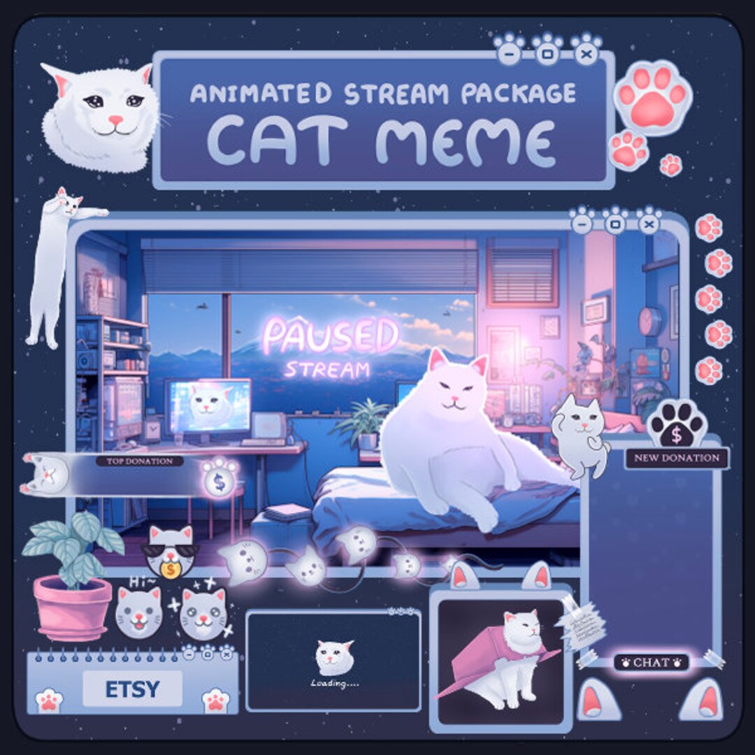 Cat Meme Stream/ Animated Stream Overlay Pack / Chatting / Vtuber ...