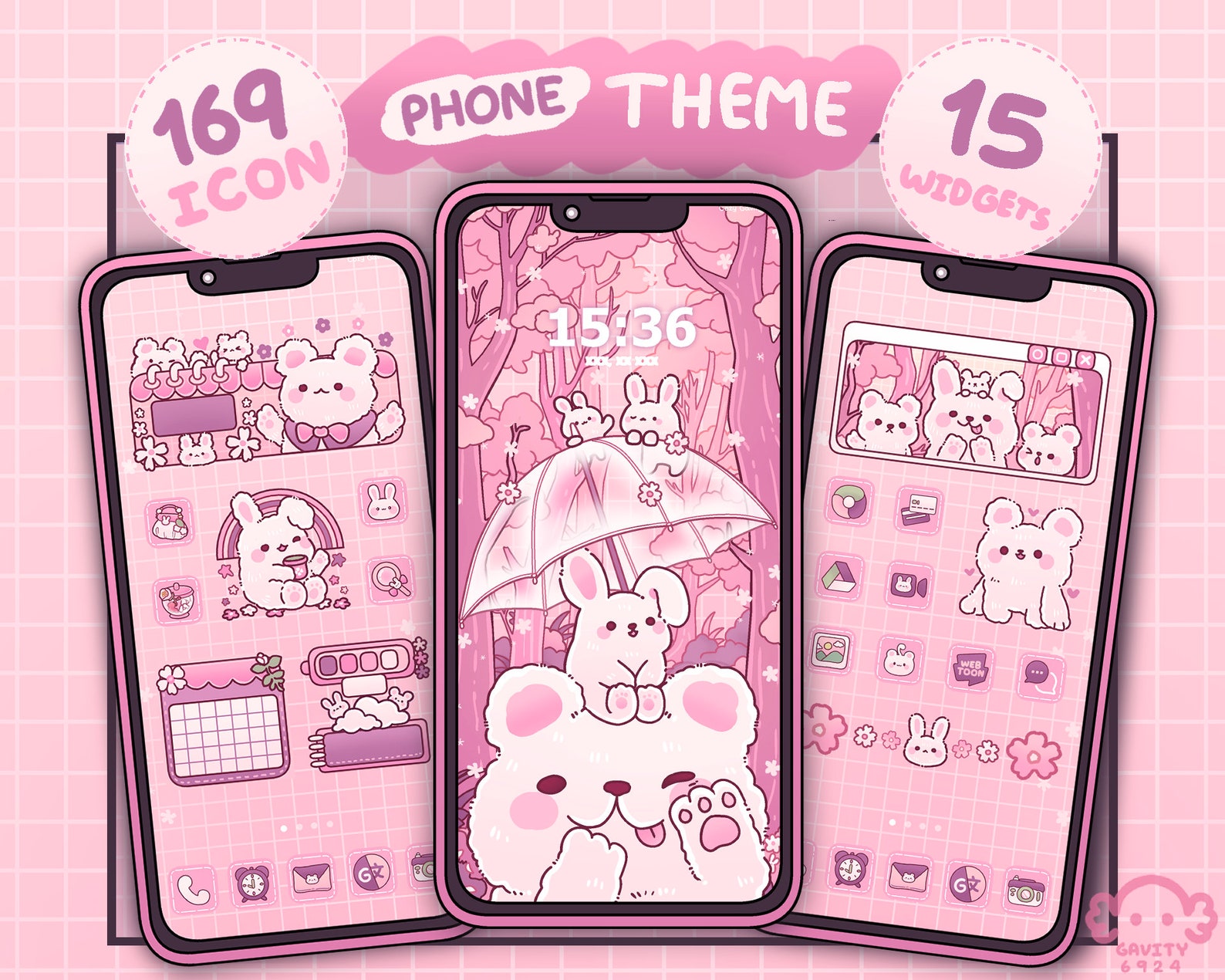 Pink Sakura Forest App Icon Set: Kawaii Phone Theme and Widgets(ios ...