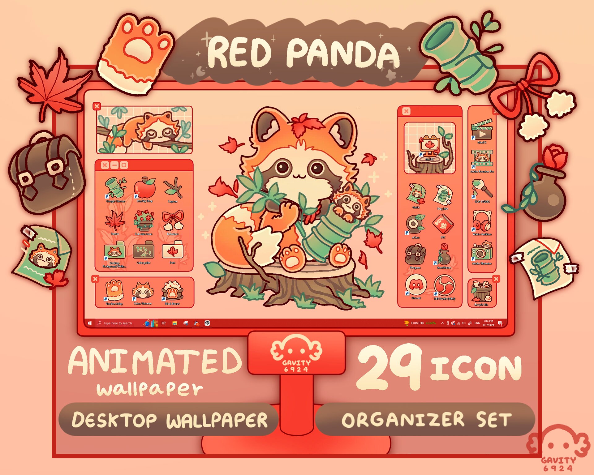 Windows and Mac Red Panda Desktop Theme Background Wallpaper Organizer ...