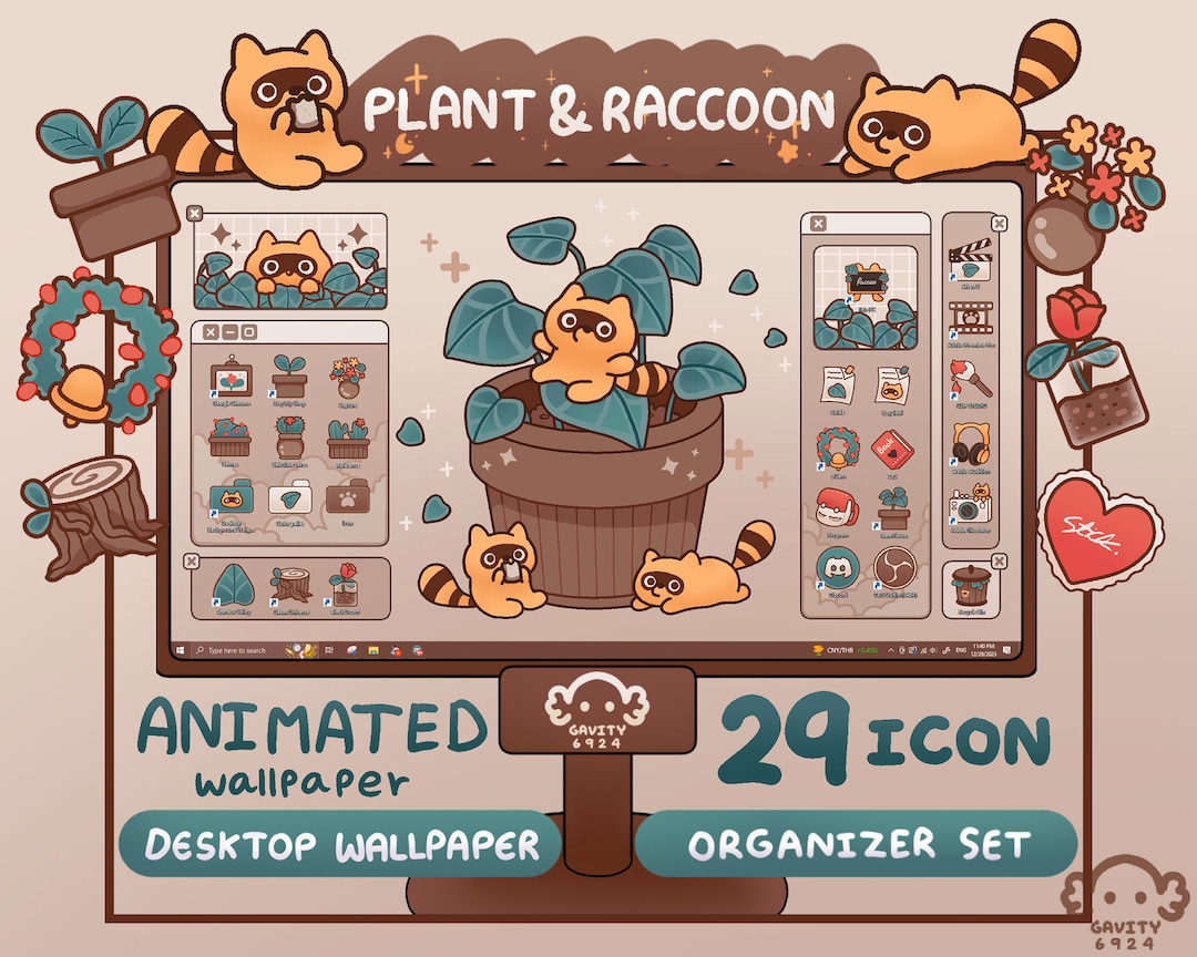 Windows and Mac | Plant & Raccoon Desktop Theme Background Wallpaper ...