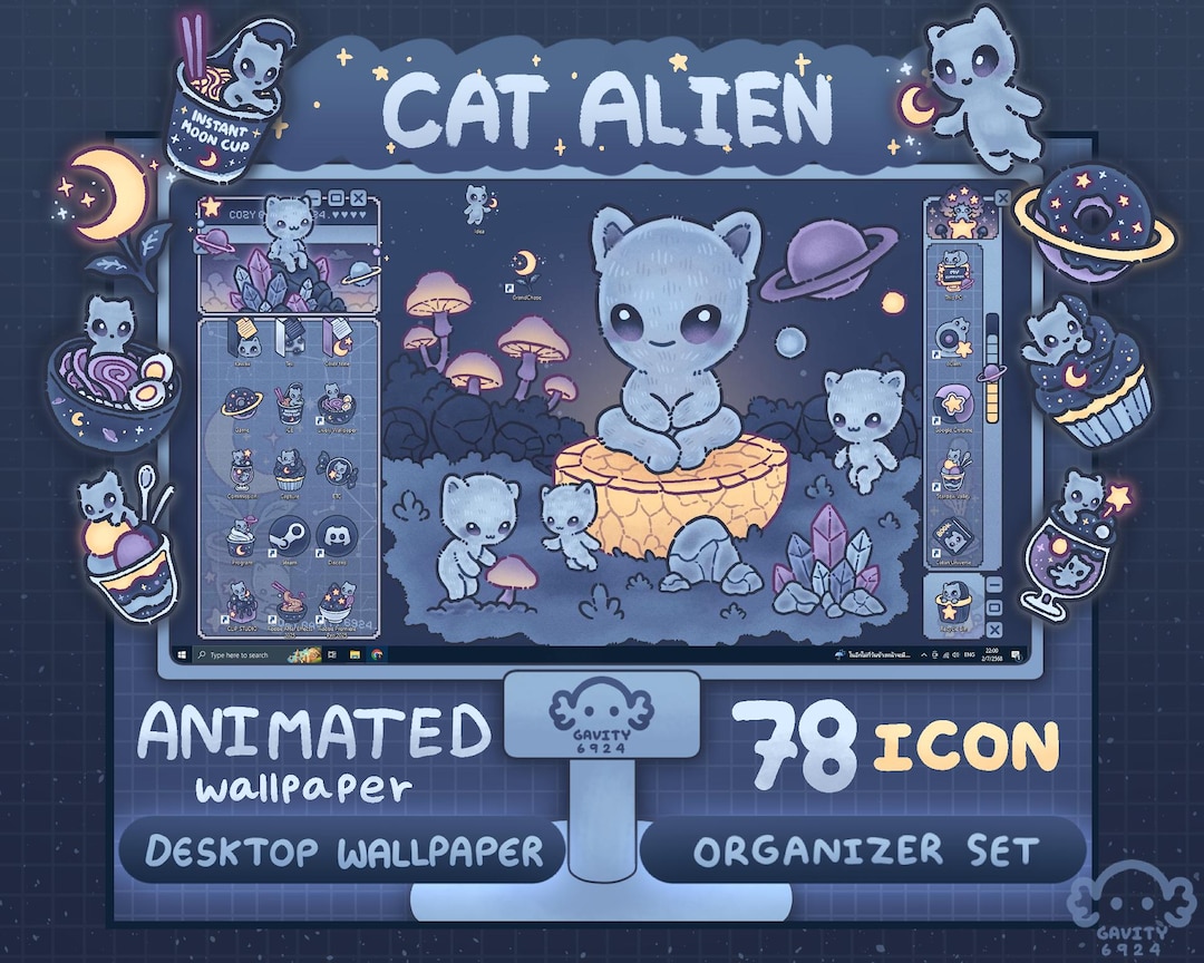 Desktop Theme Background Windows and Mac Cat Alien Wallpaper Organizer ...