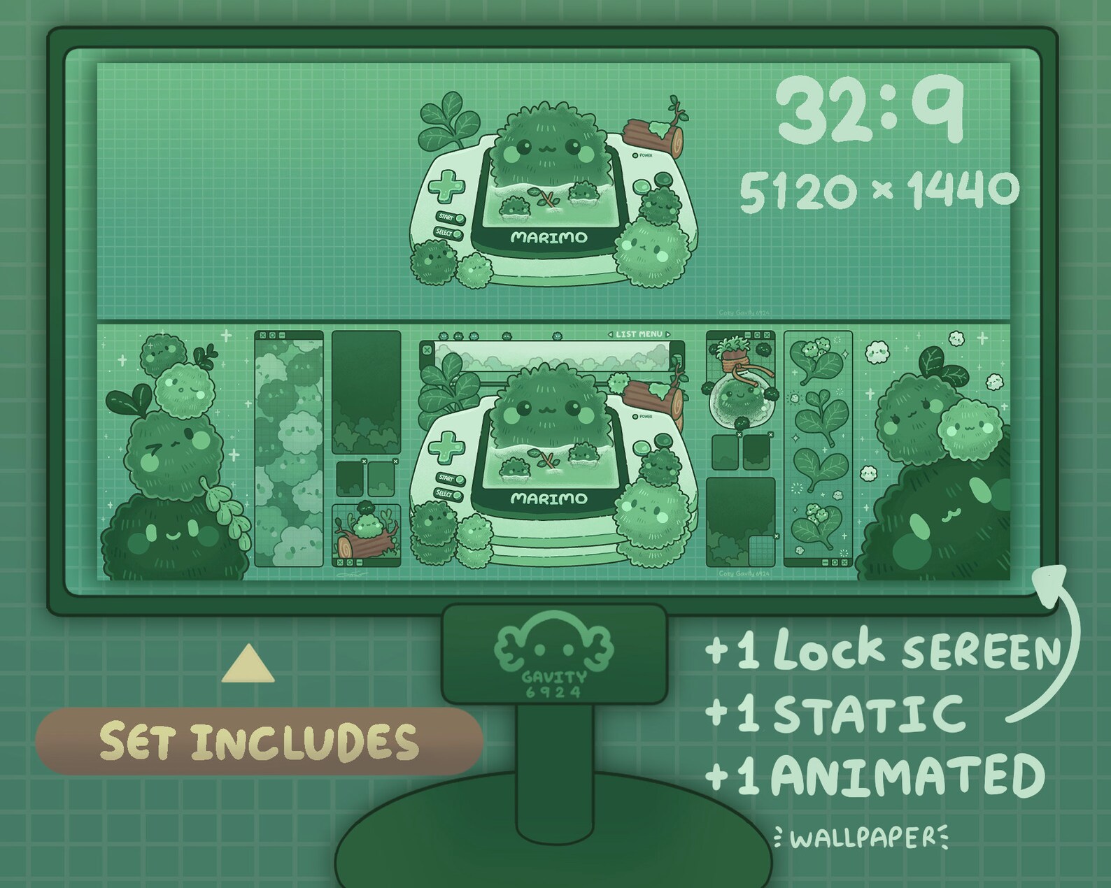 Marimo Minigame Ultrawide Desktop Wallpaper Organizer Set: Animated ...