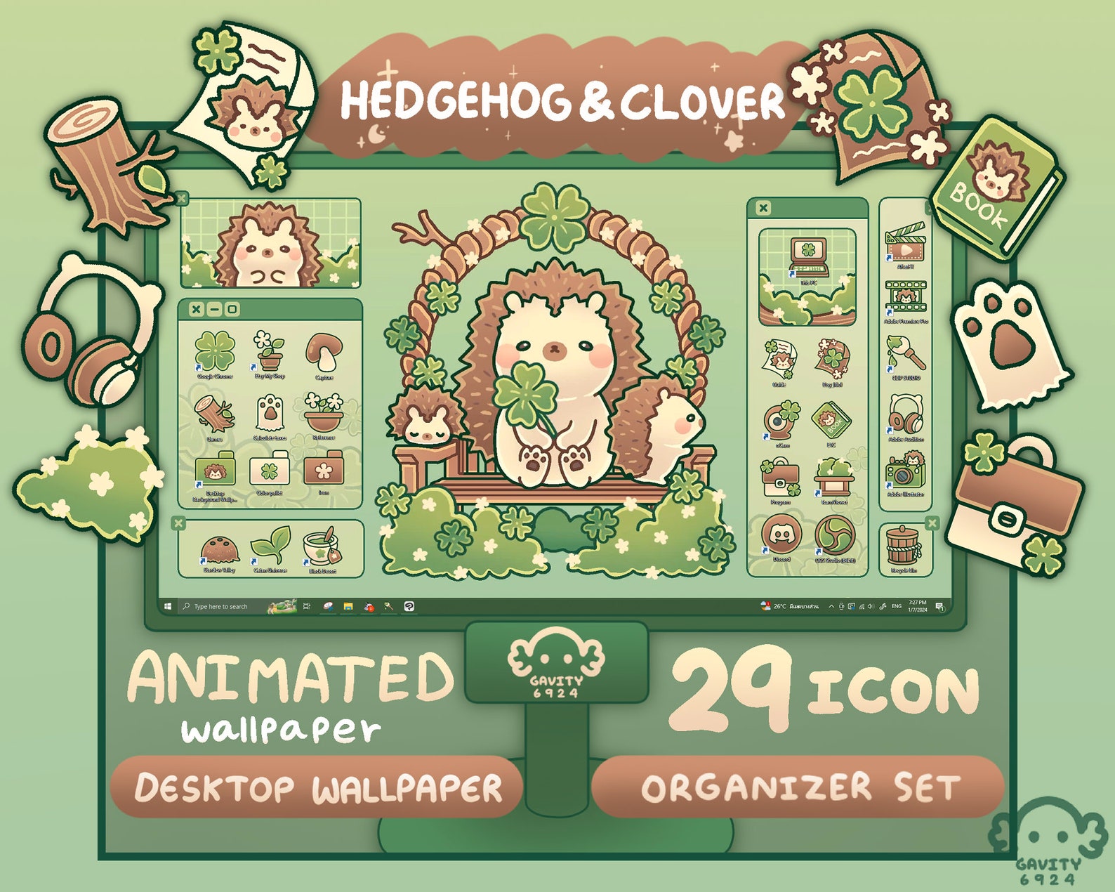 Desktop Theme Background Windows and Mac Hedgehog Clover Wallpaper ...