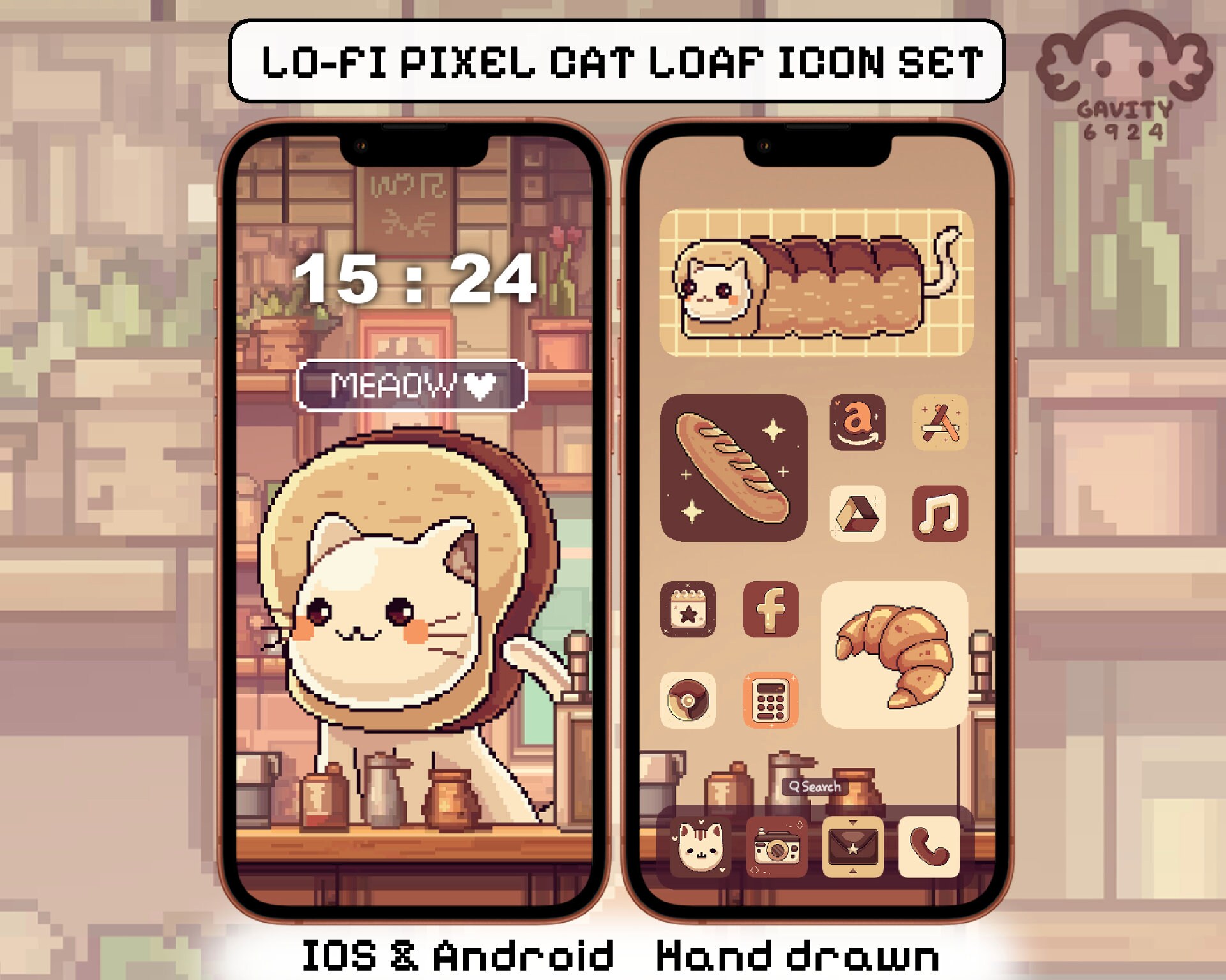 Lo-fi Pixel Cat Loaf App Icon Set Ios App Icons Cute Kawaii - Etsy UK