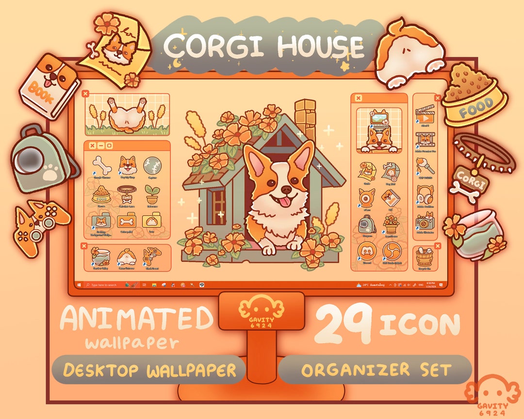 Desktop Theme Background Windows and Mac Corgi House Wallpaper ...
