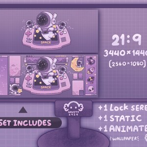 Purple Galaxy Astronaut Ultrawide Desktop Wallpaper Organizer Set ...